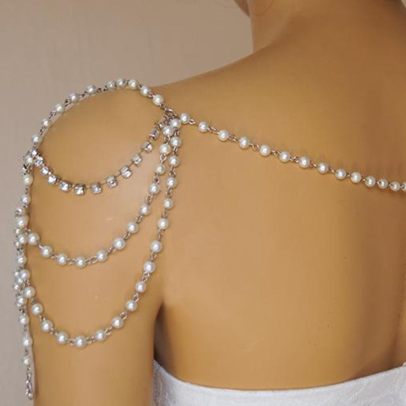 Handcrafted Vintage-Inspired Faux Pearl Shoulder Necklace Bridal Weddi ...